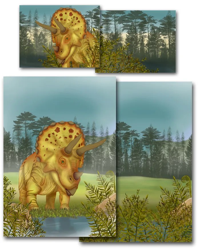 Povlečení Veba GEON tisk Dinosauři Triceratops Velikost: 140x200 cm + 70x90 cm