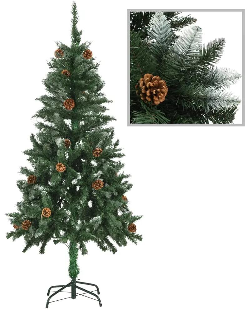 284317 vidaXL Umělý vánoční stromek se šiškami a bílými třpytkami 150 cm
