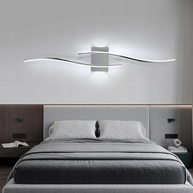 Led nástěnná lampa Comely Wave, 6500K, chromovaná, moderní design