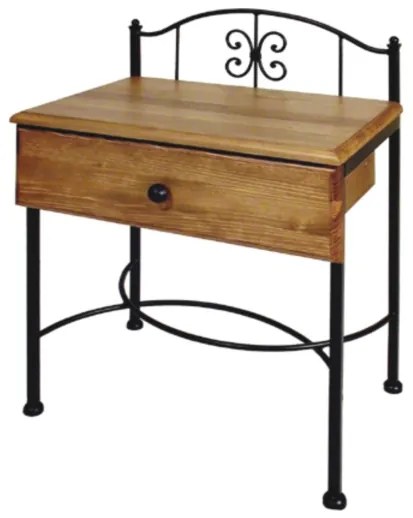 Iron Art ELBA noční stolek se zásuvkou Barva kovu: bez příplatku - vyberte dle popisu níže, Barva dřeva: bez příplatku - vyberte dle popisu níže