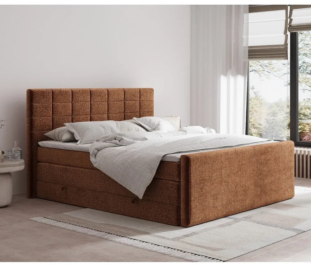 Oranžová boxspring postel s úložným prostorem 140x200 cm Ava – Maison de Rêve