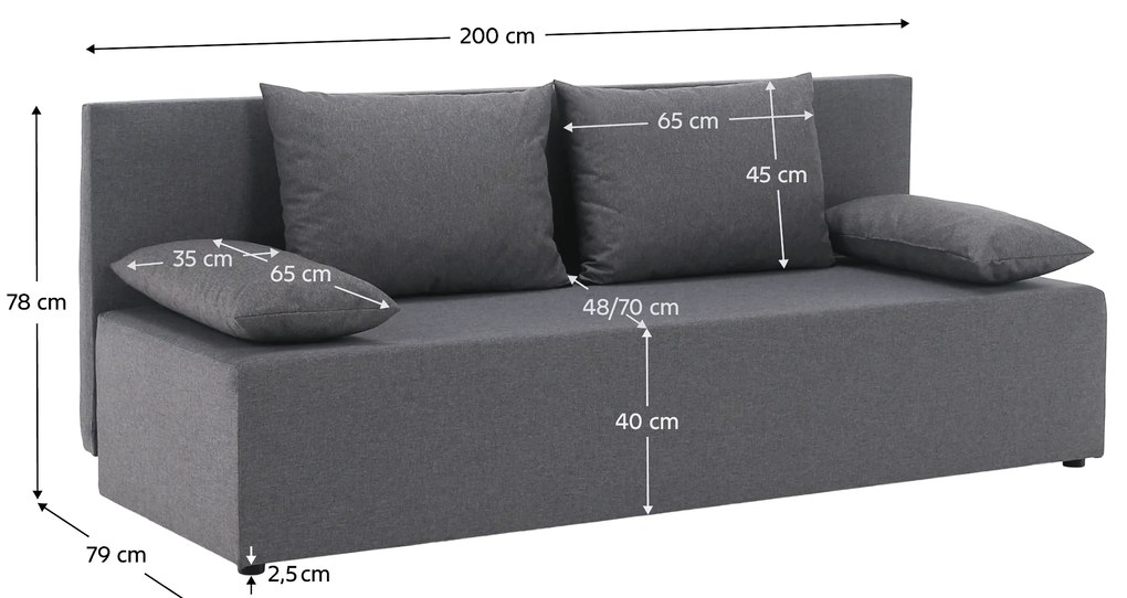 Kondela Rozkládací pohovka, světle šedá, EUGI