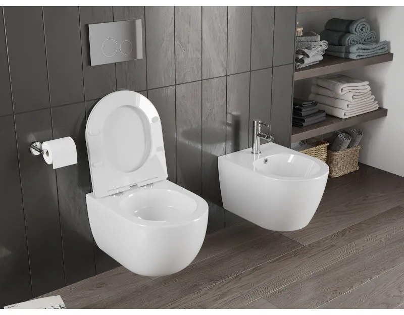 Mexen Carmen, závěsná WC mísa 490x365x340 mm, Rimless Tornádo, bílá lesklá, 3388XX00T