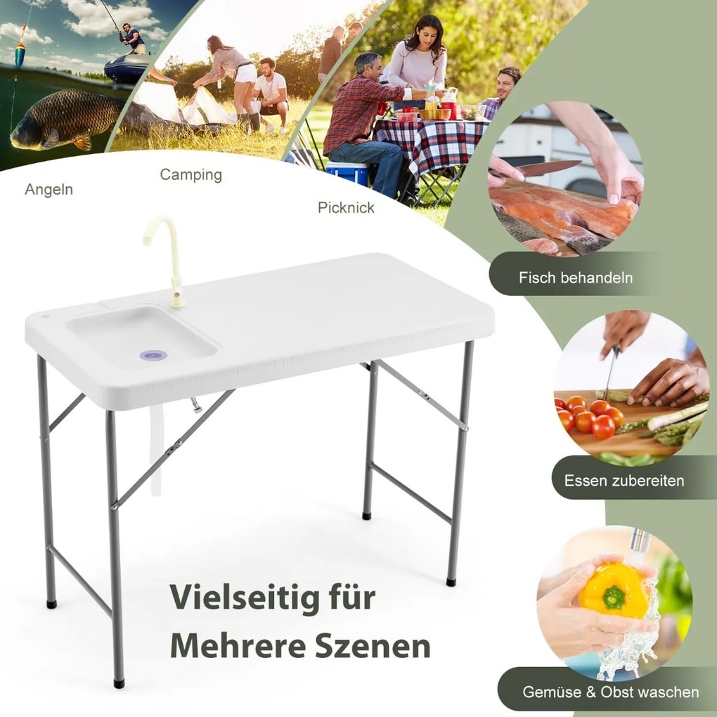 Costway Fish Cleaning Table Více přenosné rybí filé a lovecká stanice s dřezovou