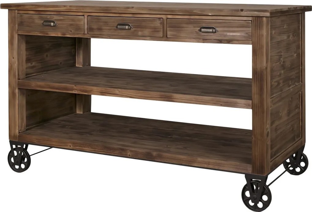 Hnědý antik dřevěný vozík ostrůvek na kolečkách Elloa - 150*70*90 cm