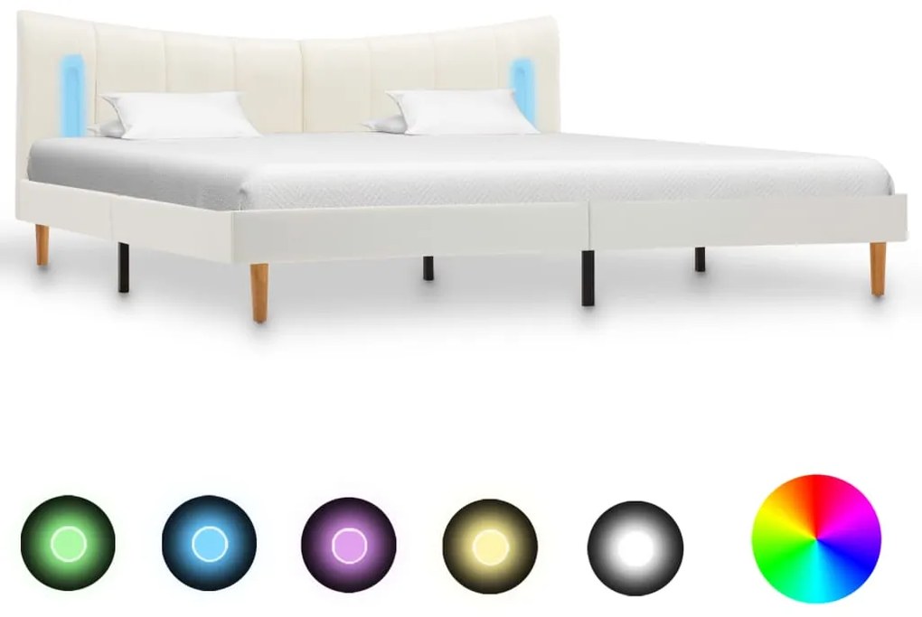 288535 vidaXL Rám postele s LED světlem bílý umělá kůže 200 x 200 cm