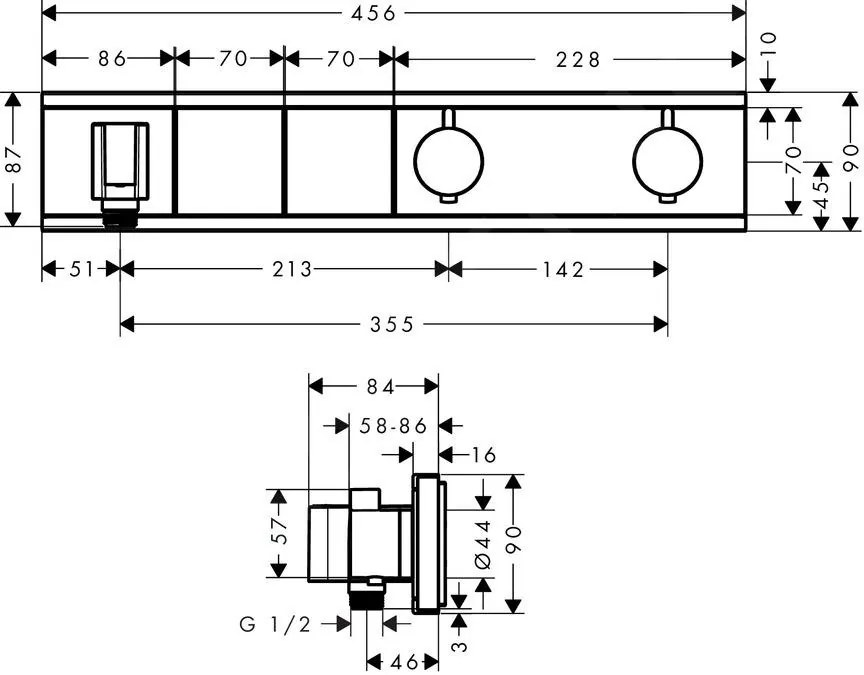 Hansgrohe RainSelect, termostatická sprchová baterie pod omítku, na 2 výstupy, chromová, 15355000
