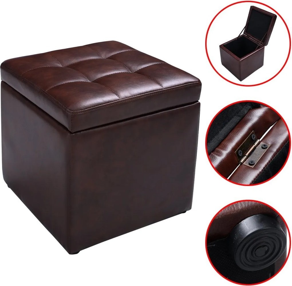 Costway Cube Seat Box Stolička Úložný box Čalouněná stolička kožená truhla