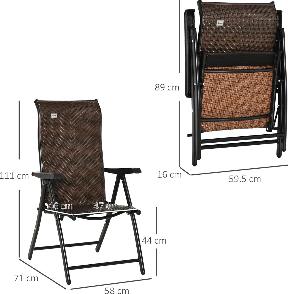 Outsunny polyratanová skládací židle s područkami 7stupňově nastavitelné opěradlo pro zahradu balkon terasu 58 x 71 x 111 cm | Aosom.de