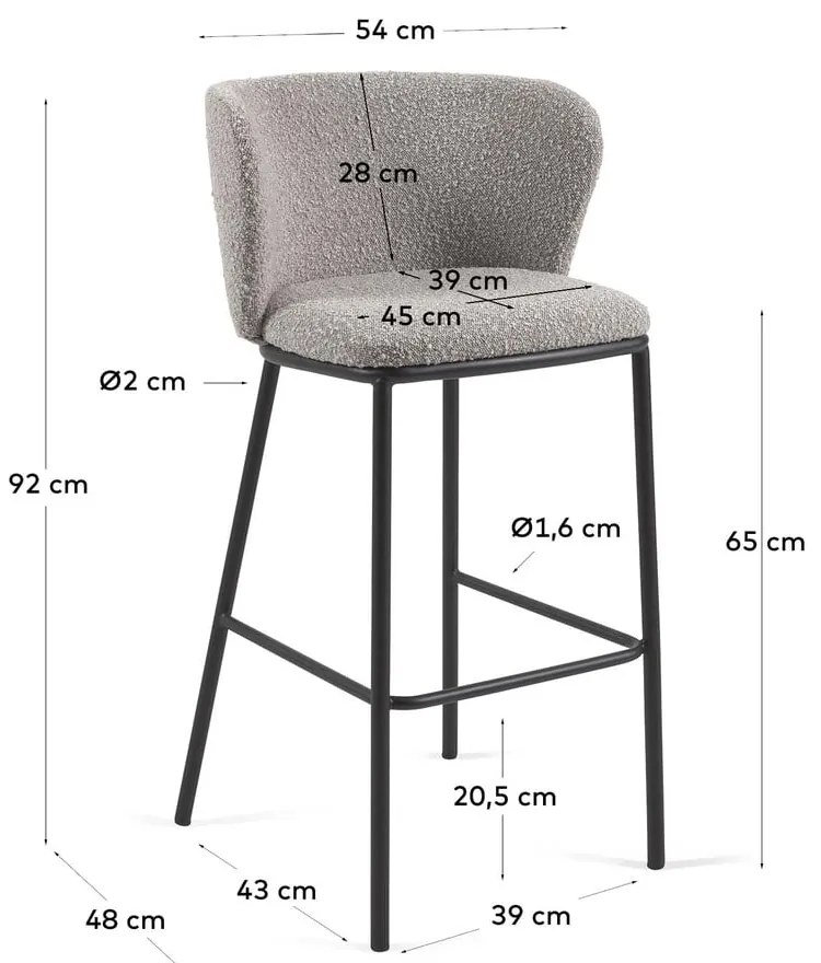 Šedé barové židle v sadě 2 ks (výška sedáku 65 cm) Ciselia – Kave Home