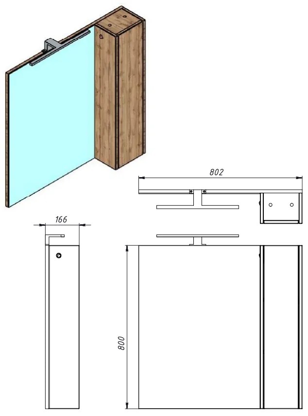 Kingsbath Bronx Wotan Oak 80 závěsná koupelnová skříňka se zrcadlem a LED osvětlením