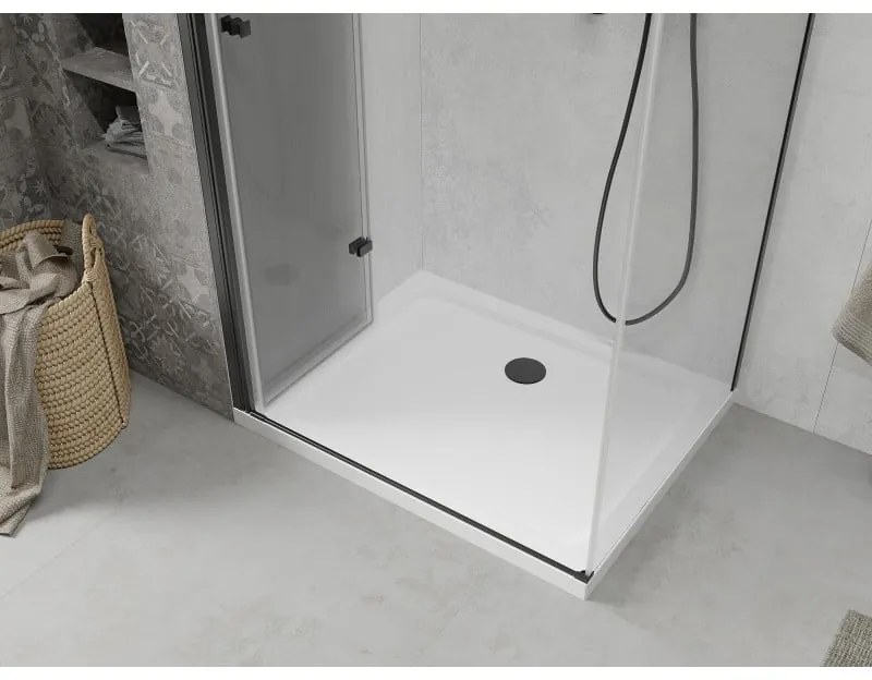 Mexen Lima, sprchový kout se skládacími dveřmi 100 (dveře) x 110 (stěna) cm, 6mm čiré sklo, černý profil + slim sprchová vanička bílá s černým sifonem, 856-100-110-70-00-4010B