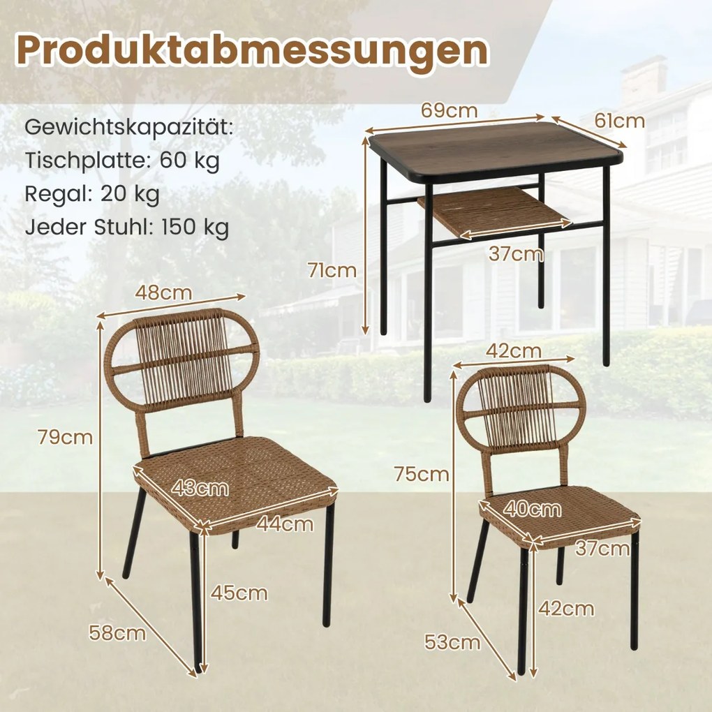 Costway 3-dílný. Garden furniture set, balcony furniture s 2 rattan chairs