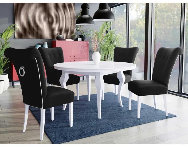 Stůl Julia FI 120 se 4 židlemi ST65 s klepadlem 10, Klepadlo: černé, Barva křesla: bíla, Barva stolu: bíly lesk, Potah: Magic Velvet 2219