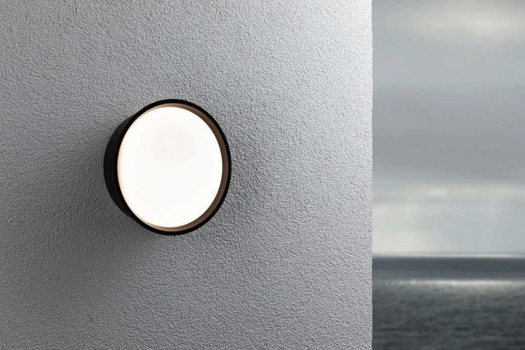 P 94696 LED venkovní nástěnné svítidlo Platomo IP44 kruhové 180mm 3000K 14,5W 230V černá umělá hmota - PAULMANN