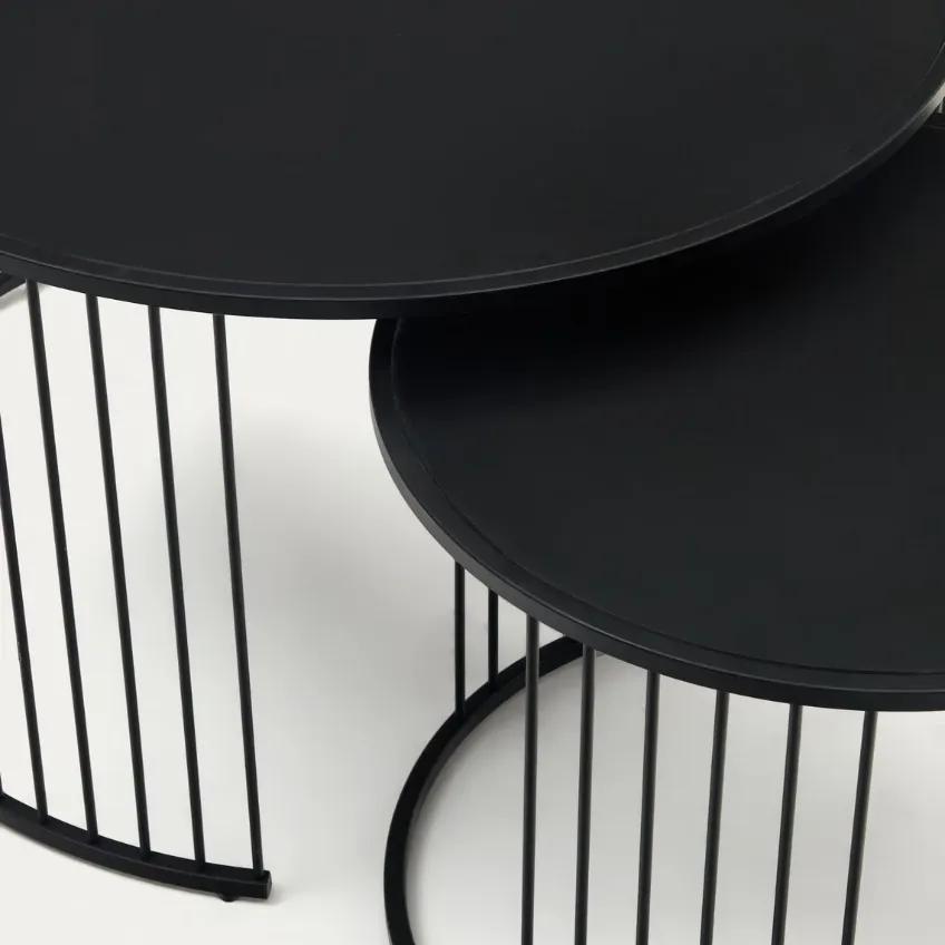 OnaDnes -20% Set dvou černých skleněných konferenčních stolků Kave Home Hadar 45/75 cm