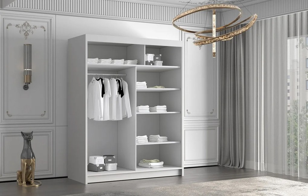 Šatní skříň se zrcadlem MILINA - 150 cm, kašmír