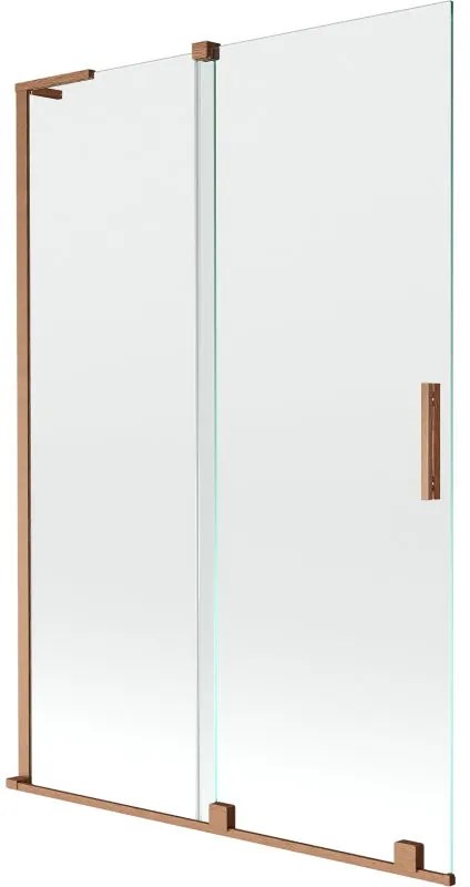 Mexen Velar L, 2-křídlová posuvná vanová zástěna 120 x 150 cm, 8mm čiré sklo, měděná matná, 896-120-003-01-65