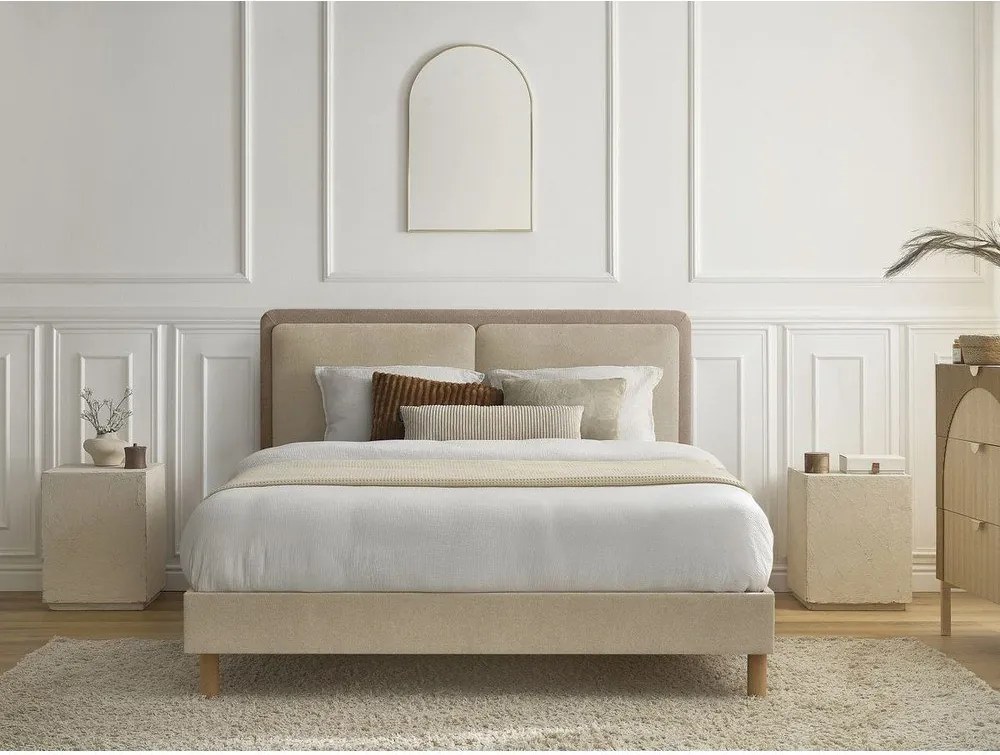 Béžová/taupe čalouněná čalouněná dvoulůžková postel s roštem 140x190 cm Mara – Bobochic Paris