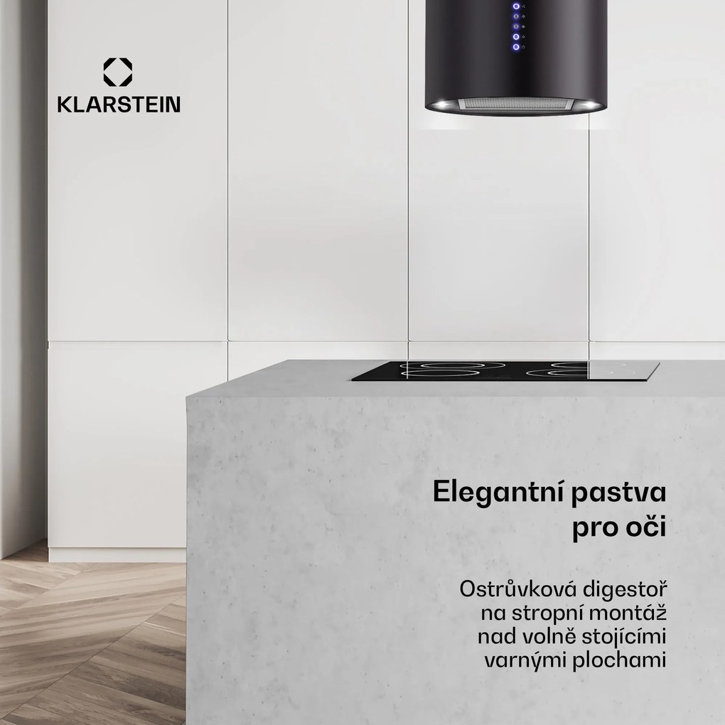 Klarstein Beretta, digestoř, 35cm, ostrůvková, 519m³/h, LED, černá