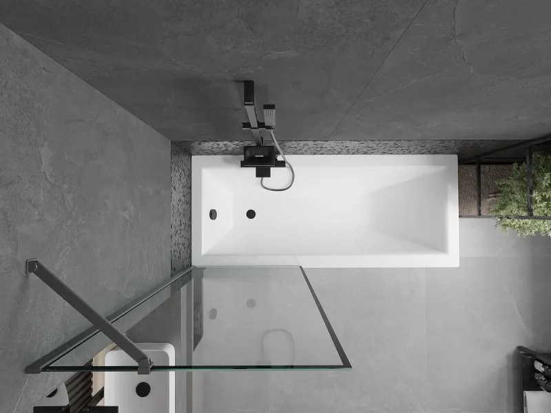 Mexen Next, 1-křídlová vanová zástěna 70 x 150 cm, 6mm čiré sklo - černý vzor, grafitová, 895-070-000-00-70-95