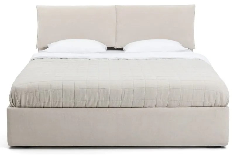 Béžová čalouněná dvoulůžková postel s úložným prostorem s roštem 160x200 cm Thessa Pillow - II. jakost – Bonami Selection