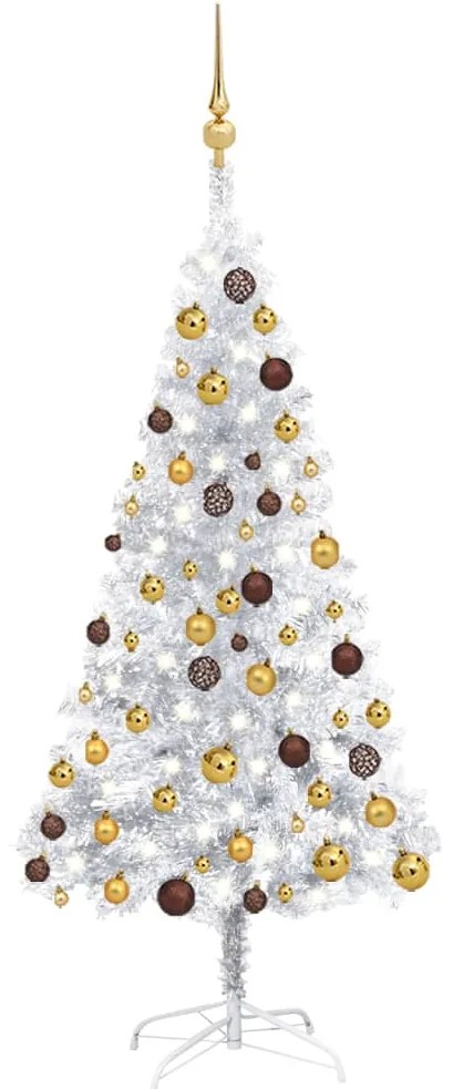 3077522 vidaXL Umělý vánoční stromek s LED a sadou koulí stříbrný 120 cm PET