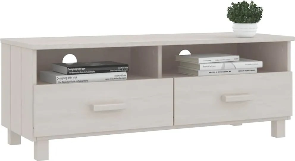 TV stolek HAMAR bílý 106 x 40 x 40 cm masivní borovice 340469