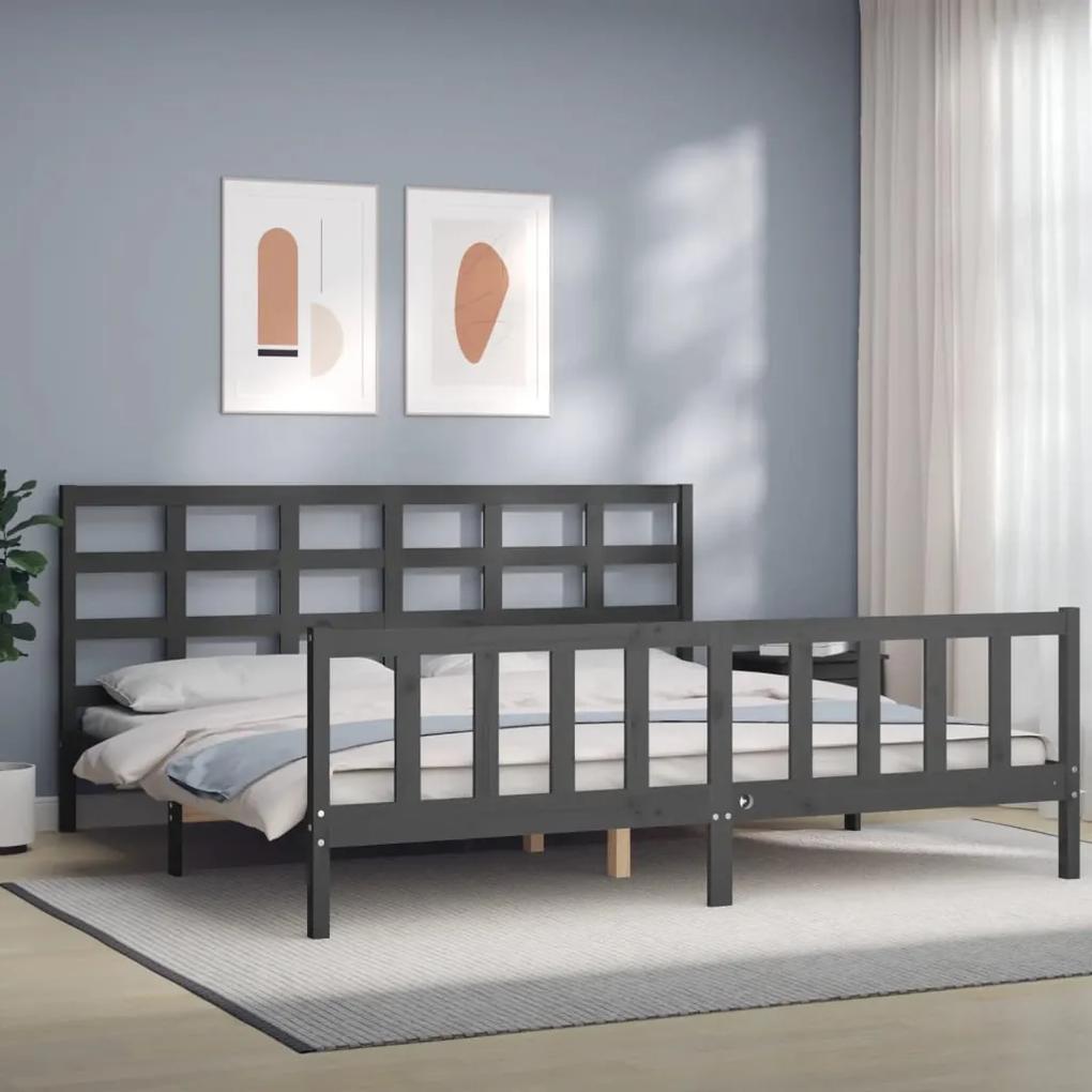 Rám postele s čelem šedý 200 x 200 cm masivní dřevo,  3192123