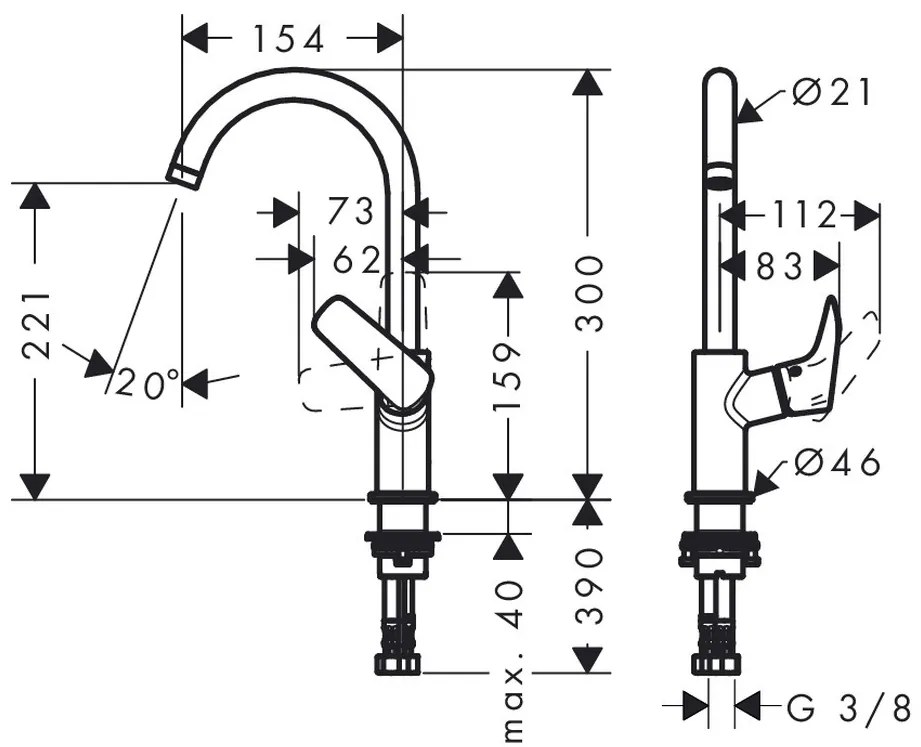 Hansgrohe Logis, páková umyvadlová baterie 210, s otočným výtokem, chromová, 71131000