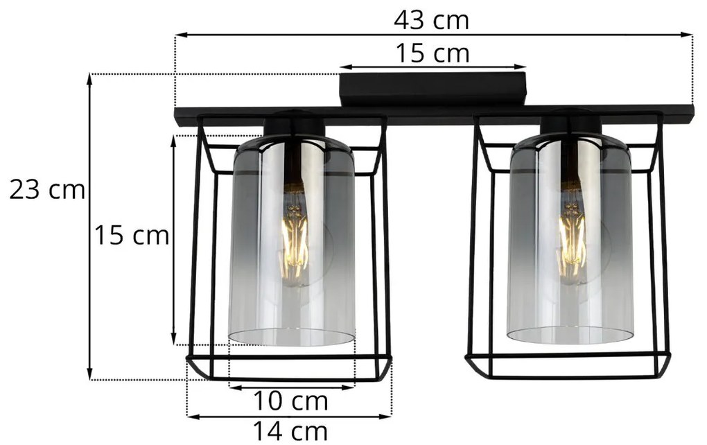 Stropní svítidlo Hella Cage, 2x grafitové skleněné stínítko v kovovém rámu