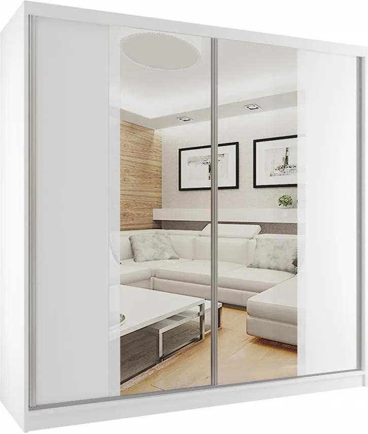 Luxusní bílá šatní skříň se zrcadlem Grimy 200 cm | BIANO