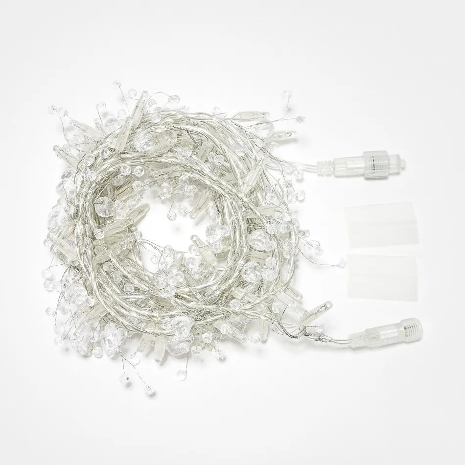 Eco Fix světelný řetěz venkovní s krystalky, 8 m, ledově bílá, 80 diod, 24 V, čirý kabel, IP44
