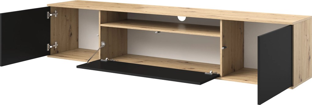 Eka Závěsný stolek pod televizi EMI 200 cm - Dub Artisan + Černý mat