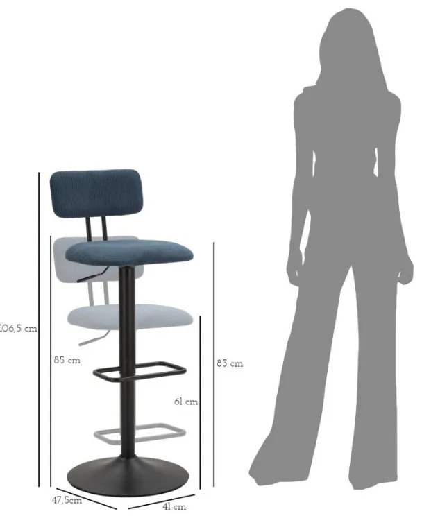Designová barová otočná židle Caelius modrá