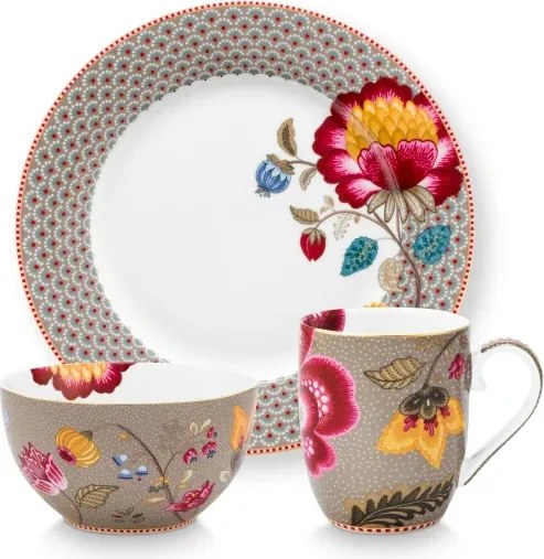 Pip Studio Blooming Tales snídaňová sada, khaki (Porcelánová snídaňová sada)