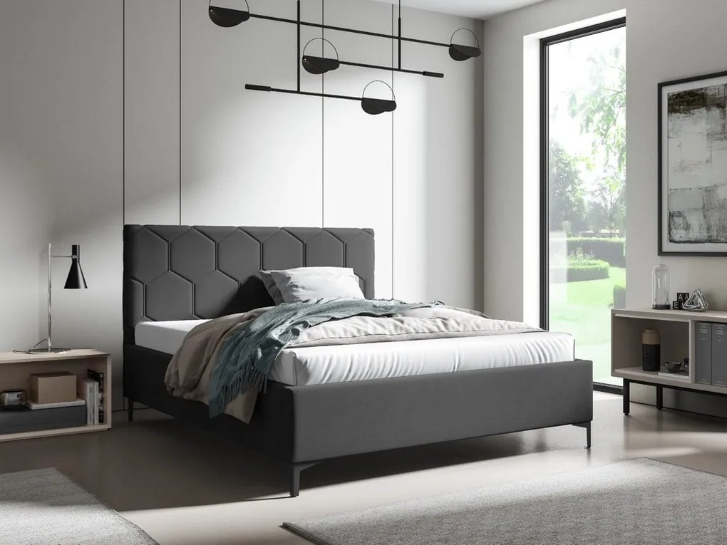 Eka Čalouněná postel MEDOX+ 140x200 cm Barva látky Trinity: Hořčicová (Trinity 2326), Úložný prostor: S dřevěným rámem úložného prostoru
