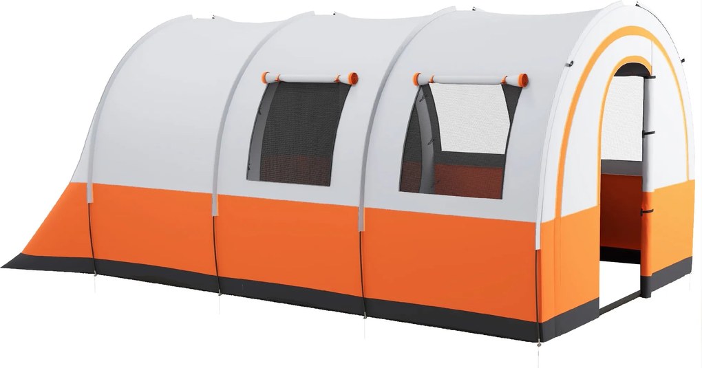 Stan Outsunny Tunnel pro 6 osob, s 2 pokoji, s držákem na lampu, skupinový stan s taškou, voděodolný rodinný stan 3000mm, pro zahradu a kempování, kré