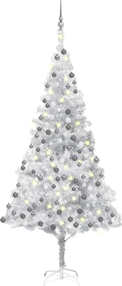 vidaXL Umělý vánoční stromek s LED a sadou koulí 210 cm PET [3077510] Barva: Černý a zlatý