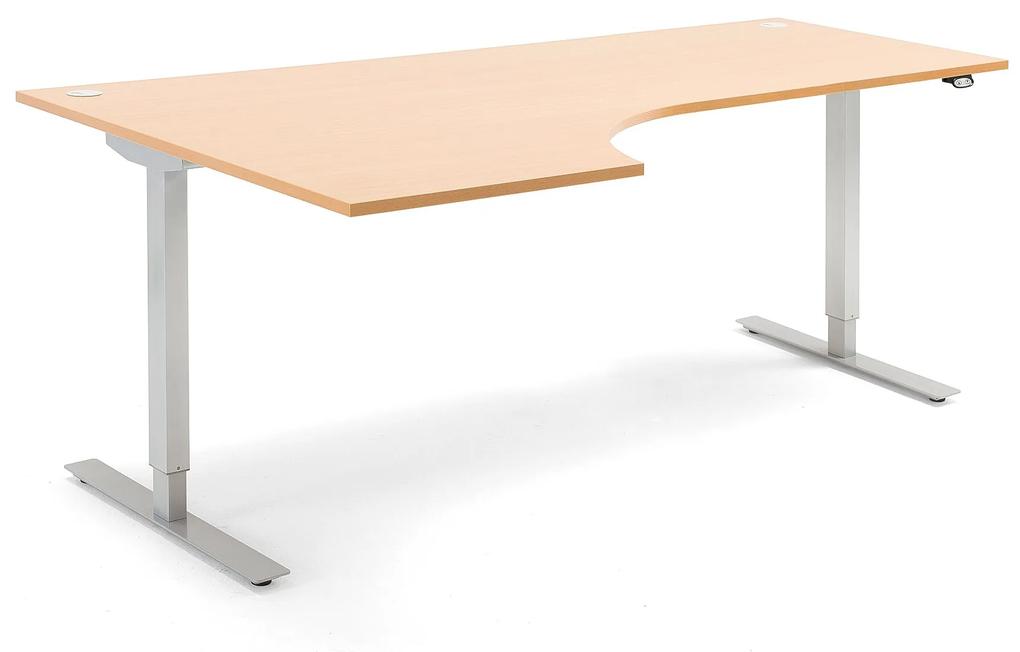 AJ Produkty Výškově nastavitelný stůl FLEXUS, rohový, 2000x1200 mm, buk