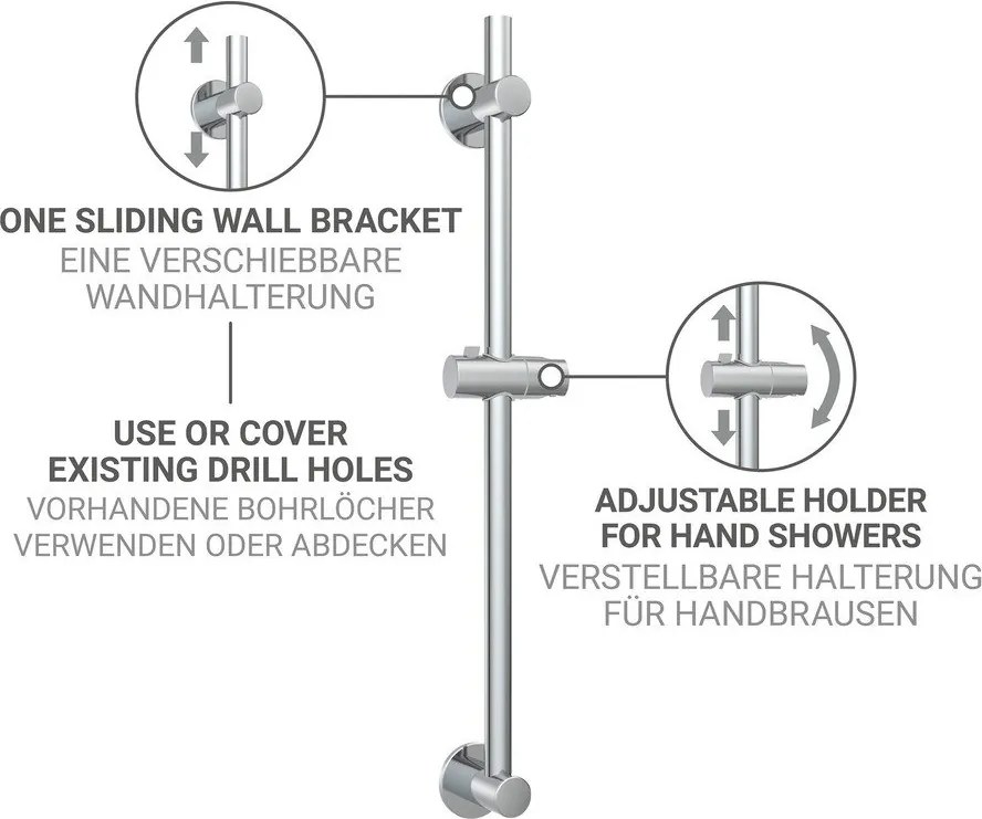 Sprchová tyč bez vrtání z nerezové oceli v leskle stříbrné barvě s posuvným držákem 70 cm – Wenko