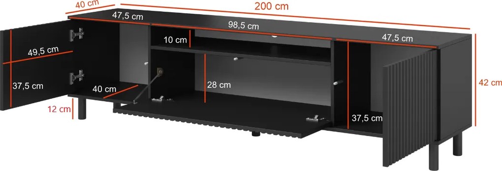 Eka Televizní skříňka GANA na kovových nožkách 200 cm, Dub Artisan/Černá
