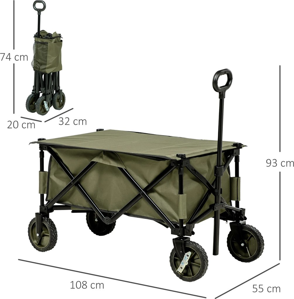Skládací vůz Outsunny, ruční vozík s koly, brzdami, taškou, přepravní vozík 125L s kapacitou až 120 kg, XXL přívěs pro zahradu, vozík na pláž, kempov…