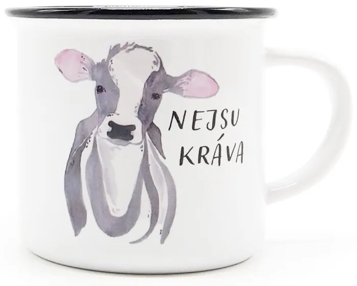 Keramický hrnek Nejsu kráva, 250 ml – s humorným motivem krávy, autorský design, ve stylu plecháčku