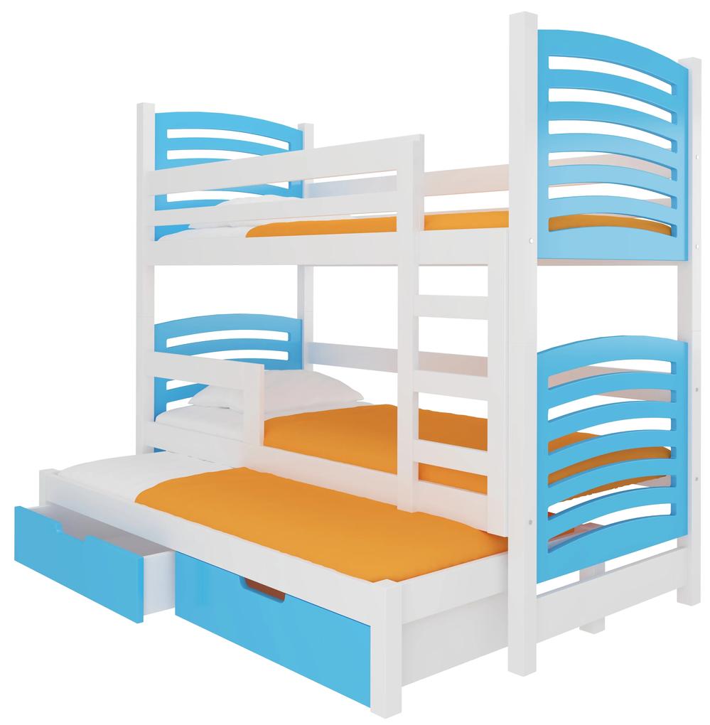 Patrová postel pro tři osoby s matracemi SORIA Hlavní barva: Bílá, Další barva: Bílý