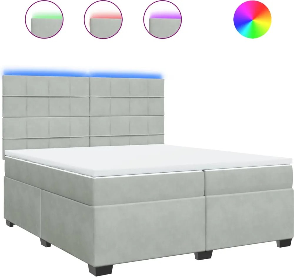 Box spring postel s matrací světle šedá 200x200 cm samet 3293302