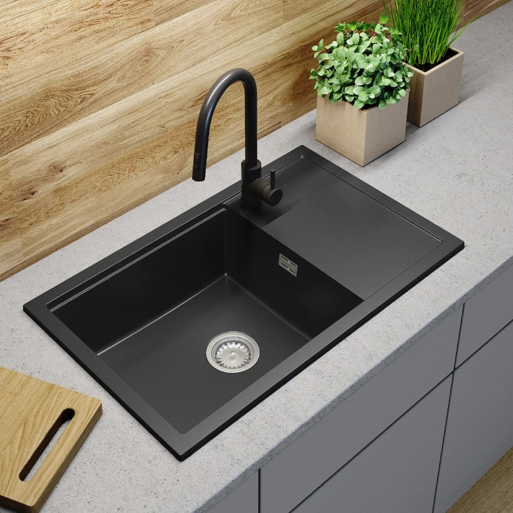 Gamma Advance 8050, 1-komorový granitový dřez 800x500x210 mm, černá, GMA-ZLE000146