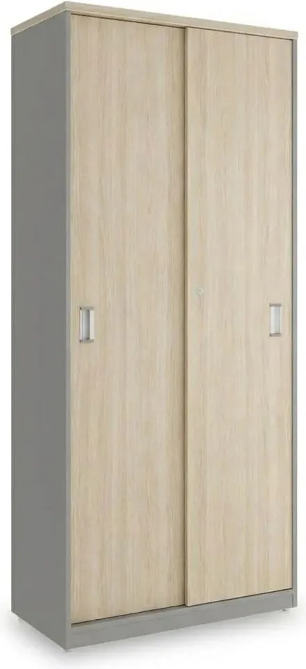 Vysoká skříň SimpleOffice 80 x 40 x 180 cm, dub světlý / šedá