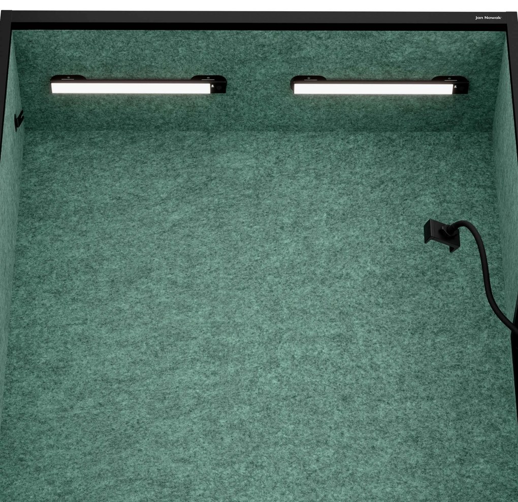 Skříň se sedákem a zónou ticha SALLY MentalBox, černá konstrukce, zelený sedák, 1850 x 1150 x 400 mm