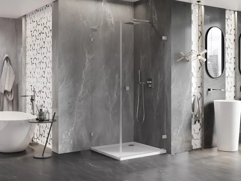 Mexen Lunar-B L výklopný sprchový kout pravý 70 x 70 cm, čiré sklo, broušená ocel, 832L-070-070-97-00-P